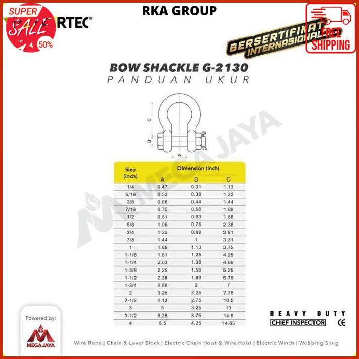 Bow Shackle Omega G2130 3.25 Ton - 5/8" Powertec Segel Bolt Type ...