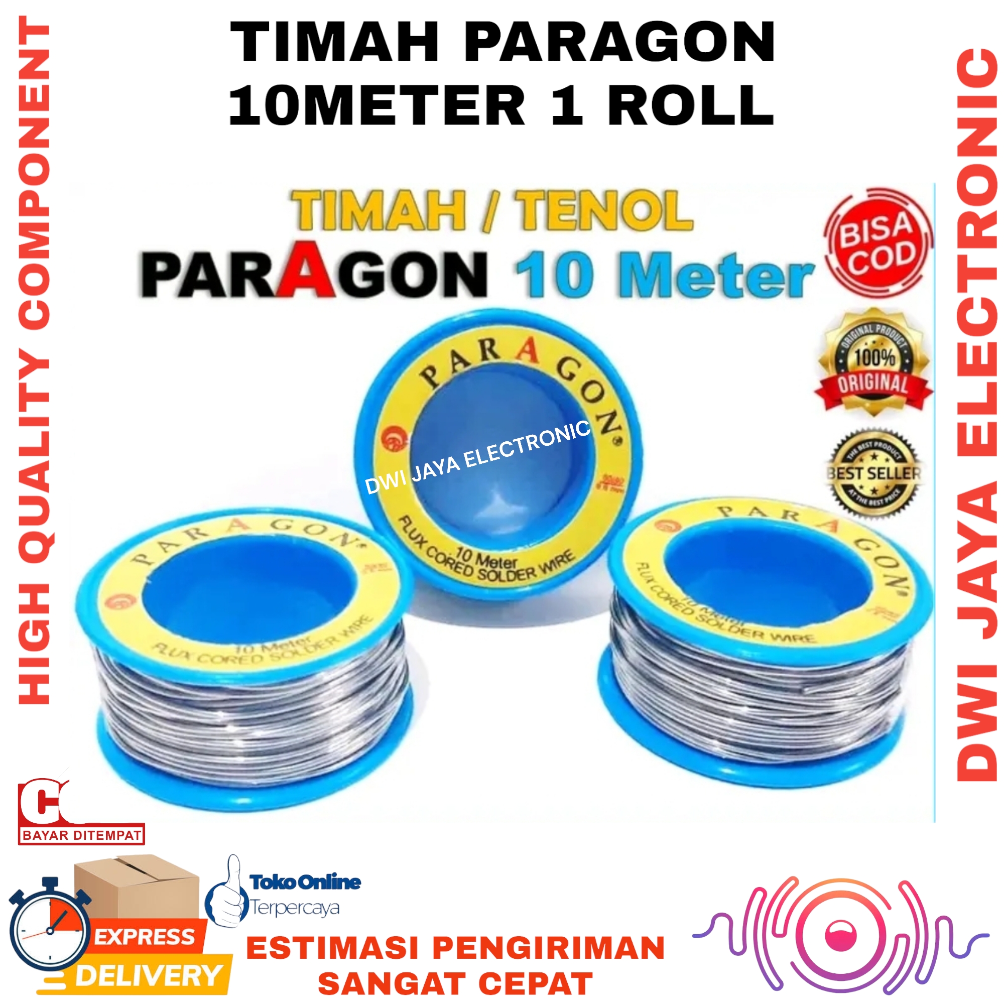 Timah Solder cap PARAGON 10M 10 Meter Roll KECIL Flux Tinol 0.8mm ...