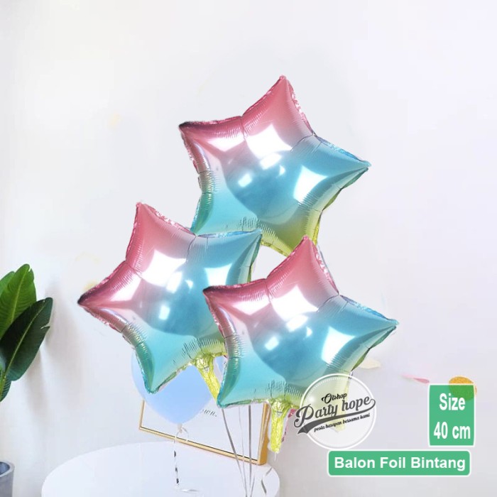 balon foil bintang Rainbow 40 cm / balon foil star bintang warna warni ...