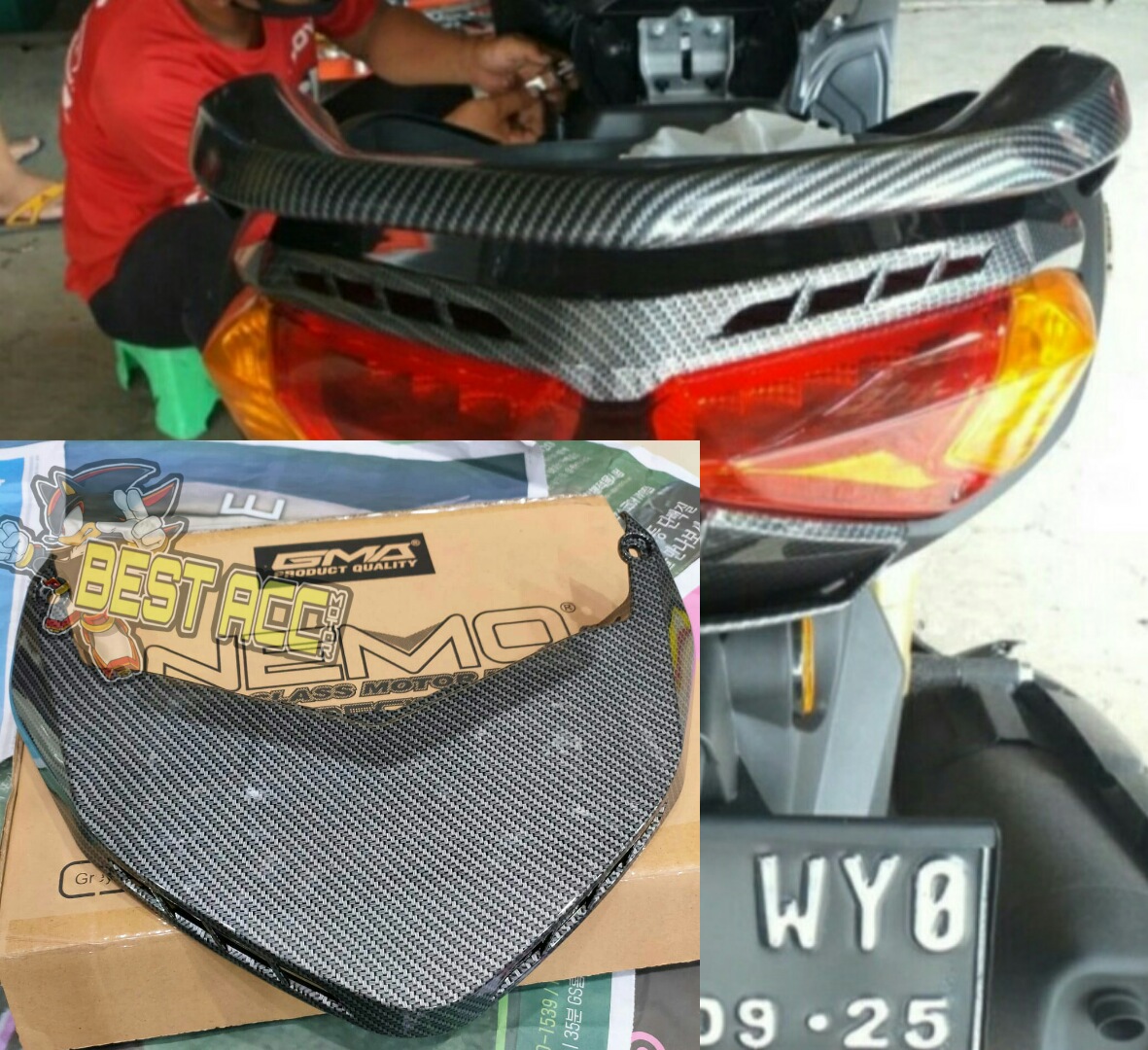 DUCKTAIL NEW NMAX 2020 2021 2022 CARBON NEMO COVER ATAS LAMPU STOP ...