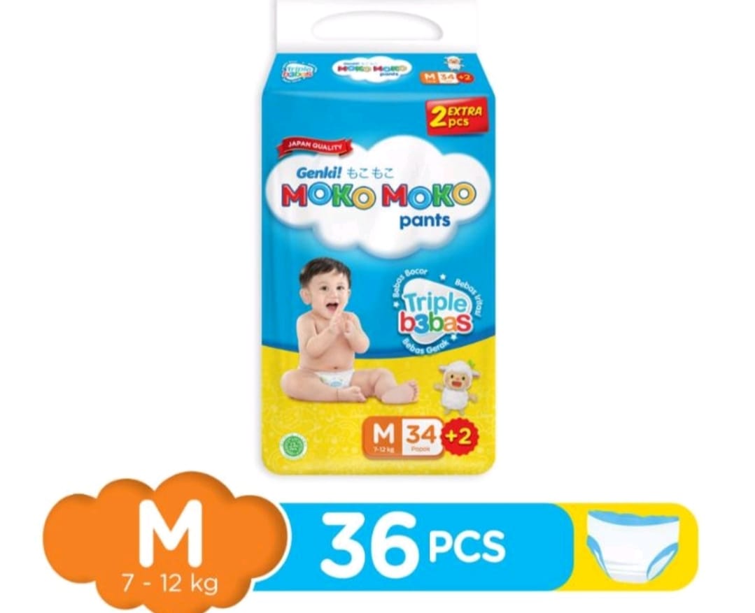 GENKI MOKO MOKO PANTS M34+2 PAMPERS MOKO MOKO M36 POKOK BAYI BB 7-10KG ...