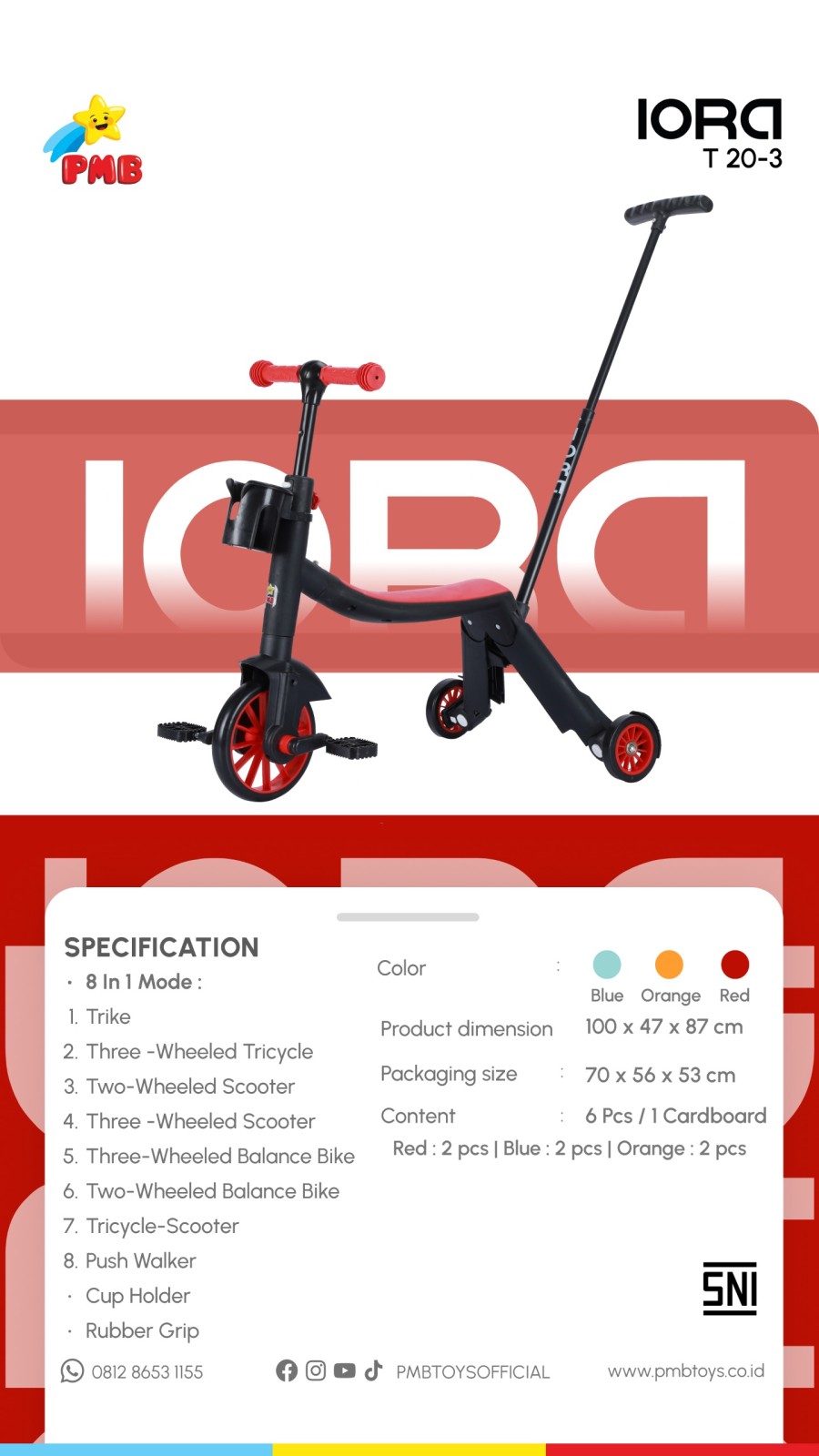 SEPEDA ANAK RODA 3 TRICYCLE IORA SERI T20-3 (8 in 1 Mode) | Lazada ...