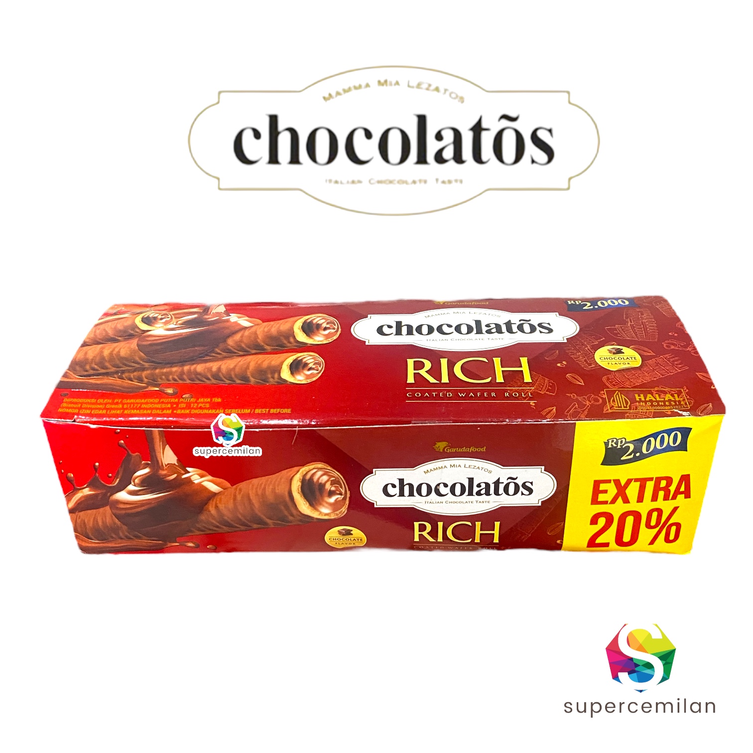 Chocolatos Rich Coated Wafer Roll Wafer Cokelat Full Isi Coklat isi 12 ...