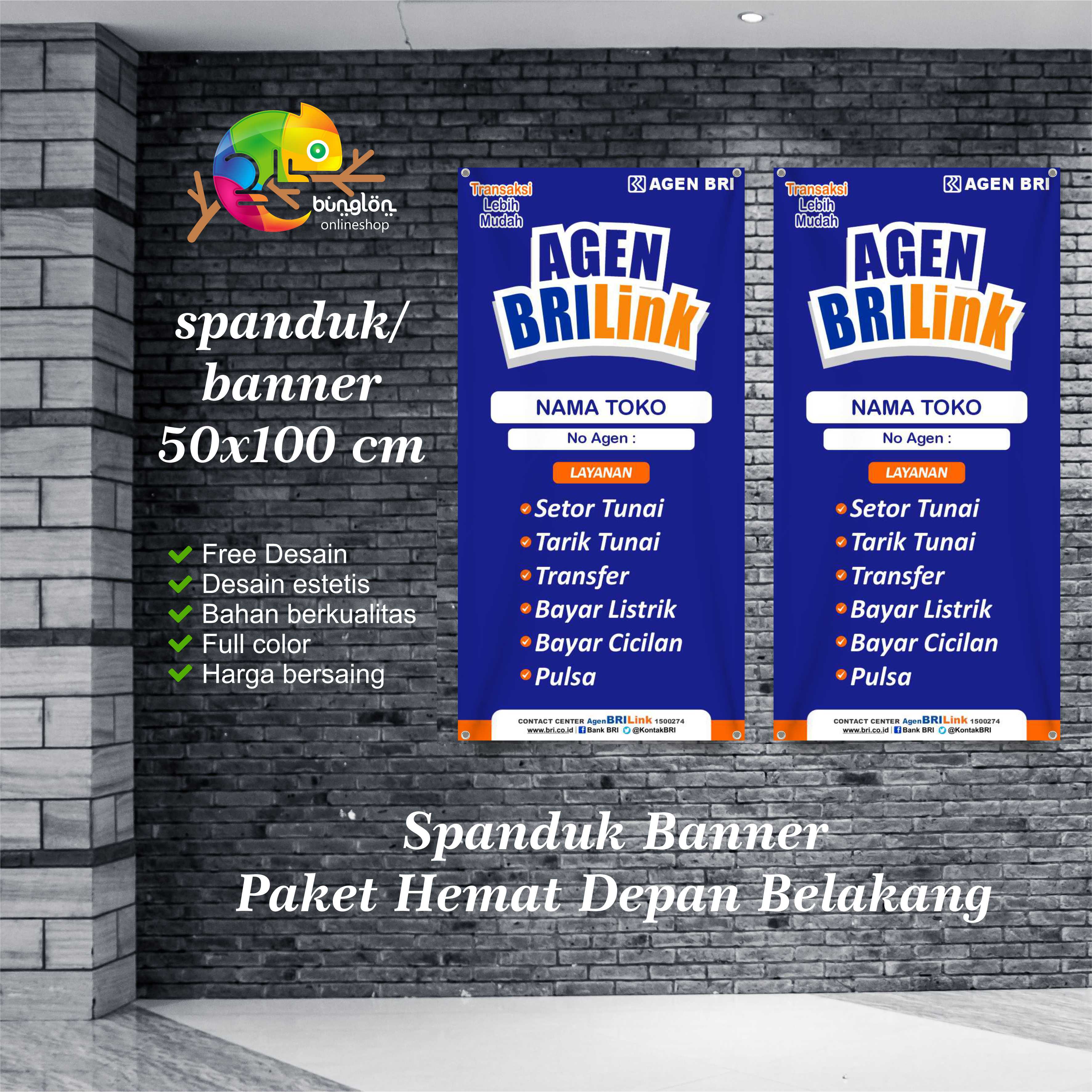 Spanduk Banner 50x100 Paket Depan Belakang Agen BRILink Biru Custom ...