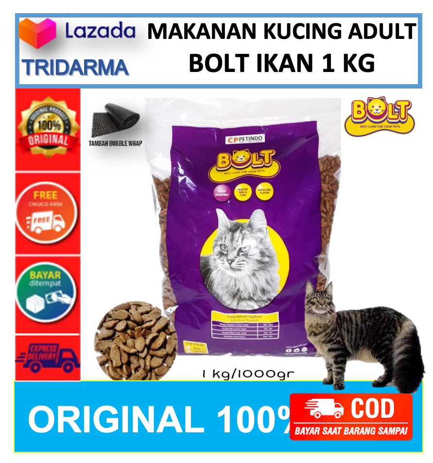 BOLT IKAN Rasa TUNA REPACK 1KG Makanan Kucing / 1 KG BOLT Kibble Ikan ...