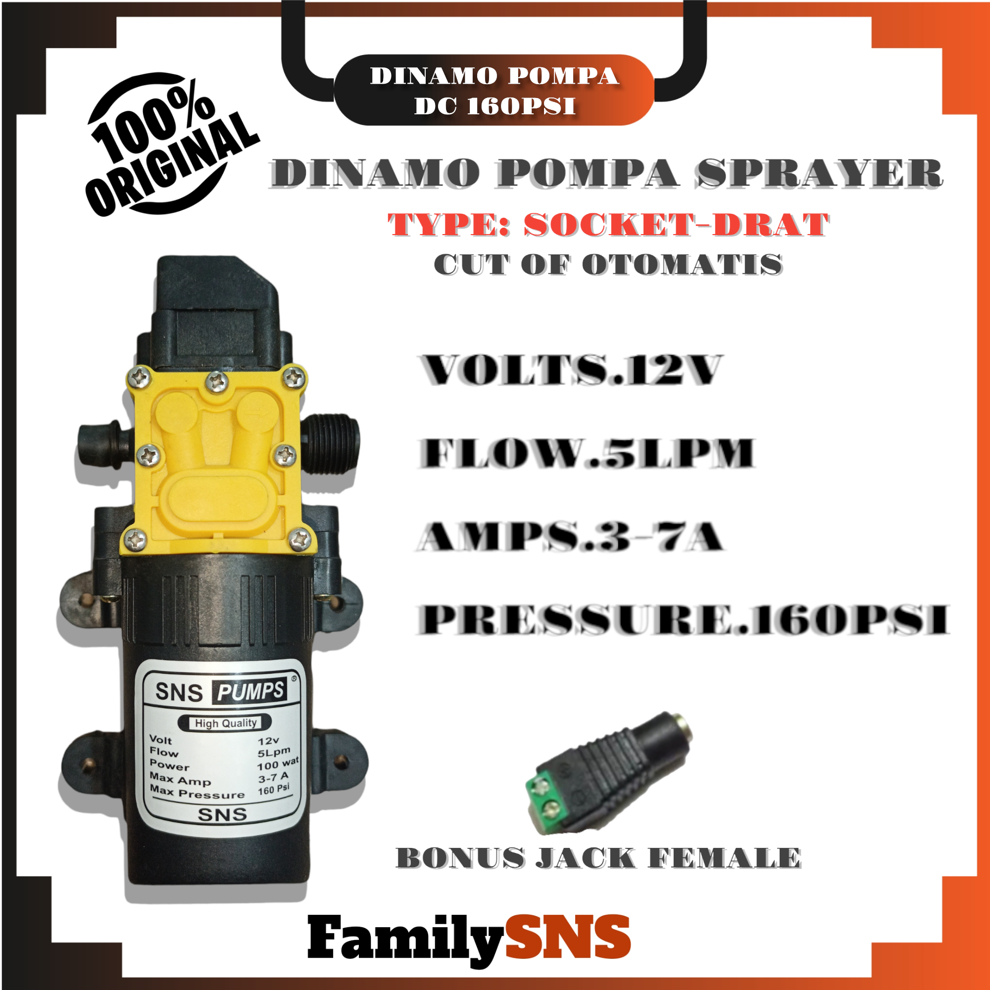DINAMO POMPA DC 12V 5LPM 160PSI/DINAMO POMPA SPRAYER CUT OF OTOMATIS ...
