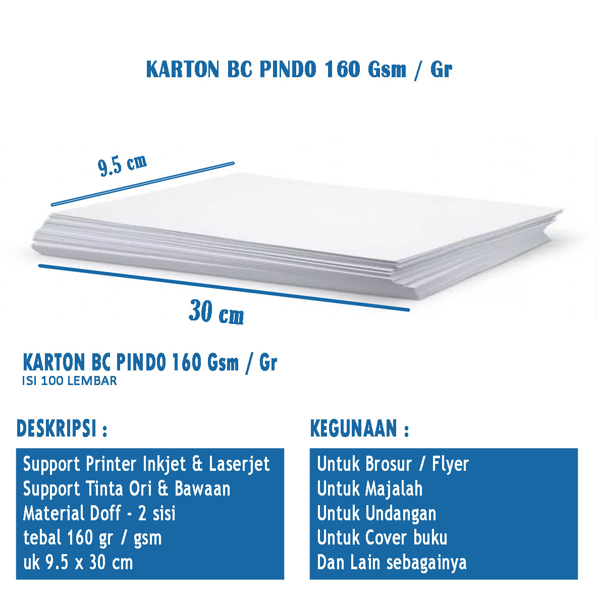 ISI 100 LEMBAR KERTAS KARTON BC PIND0 / MERK PINDO PUTIH TEBAL 160 Gsm ...