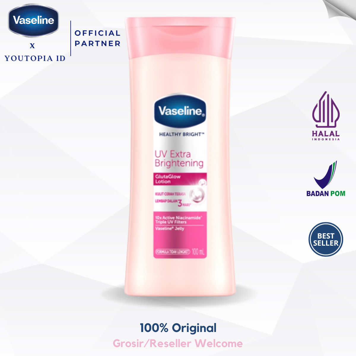 Vaseline Lotion Healthy Bright UV Extra Brightening Pencerah Kulit Belang 100ml Kulit Kusam ...