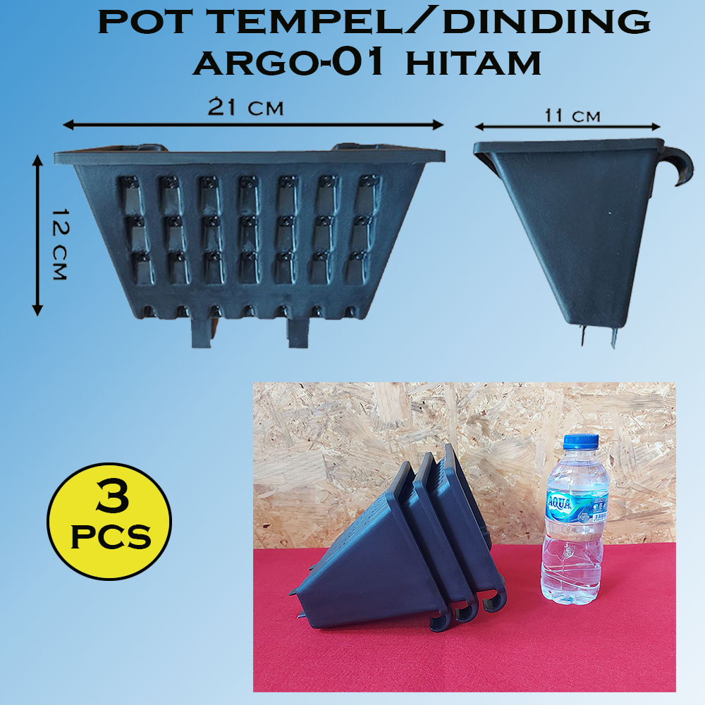 Pot Tempel Dinding Argo-01 Hitam isi 3 pcs | Lazada Indonesia