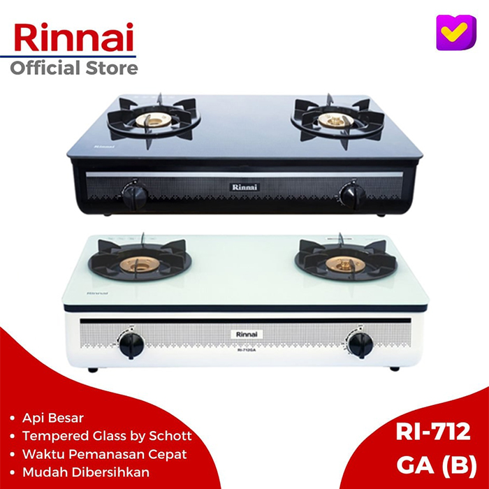 Kompor Gas Rinnai RI 712 GA (B / W) Tempered Glass 2 Tungku Api Besar ...