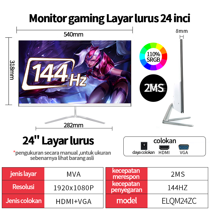 Terbaru 24 inci monitor gaming 144HZ / 75HZ / layar melengkung / HDMI ...