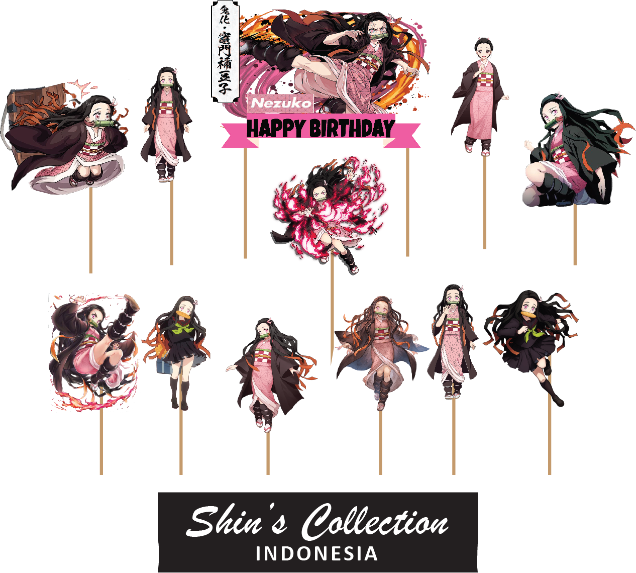 Cake topper Nezuko solo demon slayer set isi 12 pcs | Lazada Indonesia