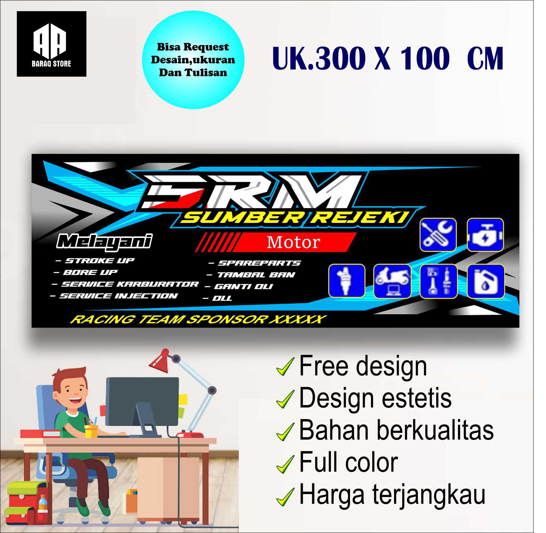 cetak spanduk banner BENGKEL RACING SERVICE BORUP UKURAN 300X100 CM ...