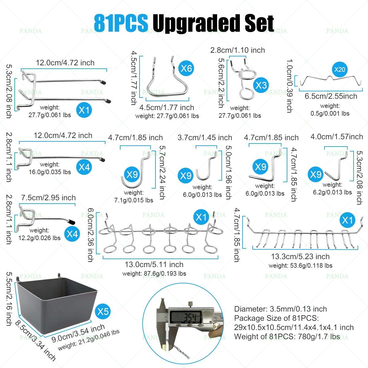 PANDA Display besi stainless tebal hook 50/81/89 Buah Thicken pegboard ...