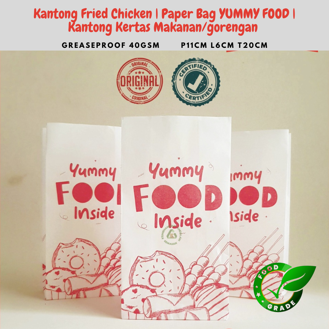 Kantong Kertas Fried Chicken, Paper Bag YUMMY FOOD, Kemasan Fried ...