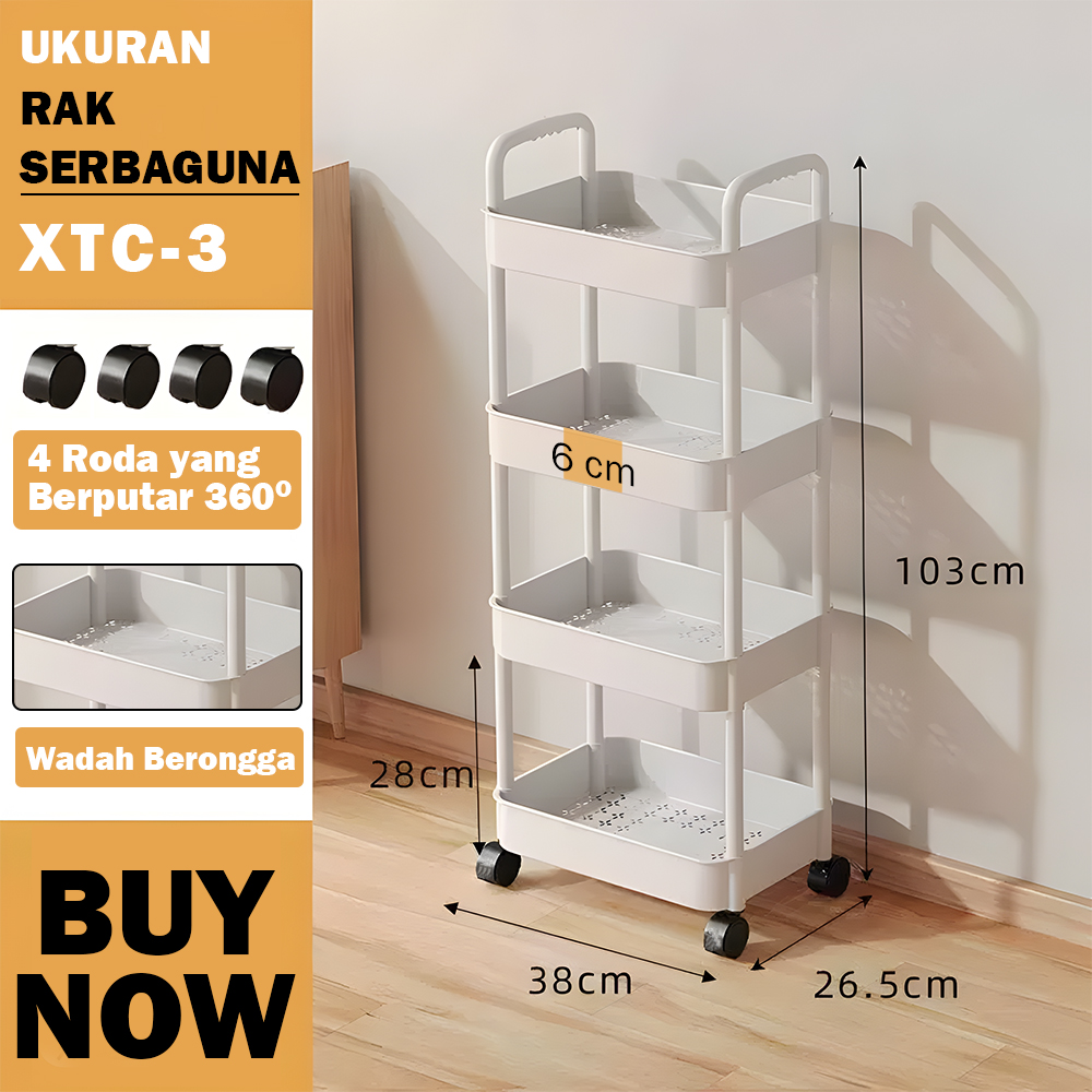 Rak Troli 4 Susun Serbaguna / Rak Kamar Tidur Dengan Roda / Rak ...