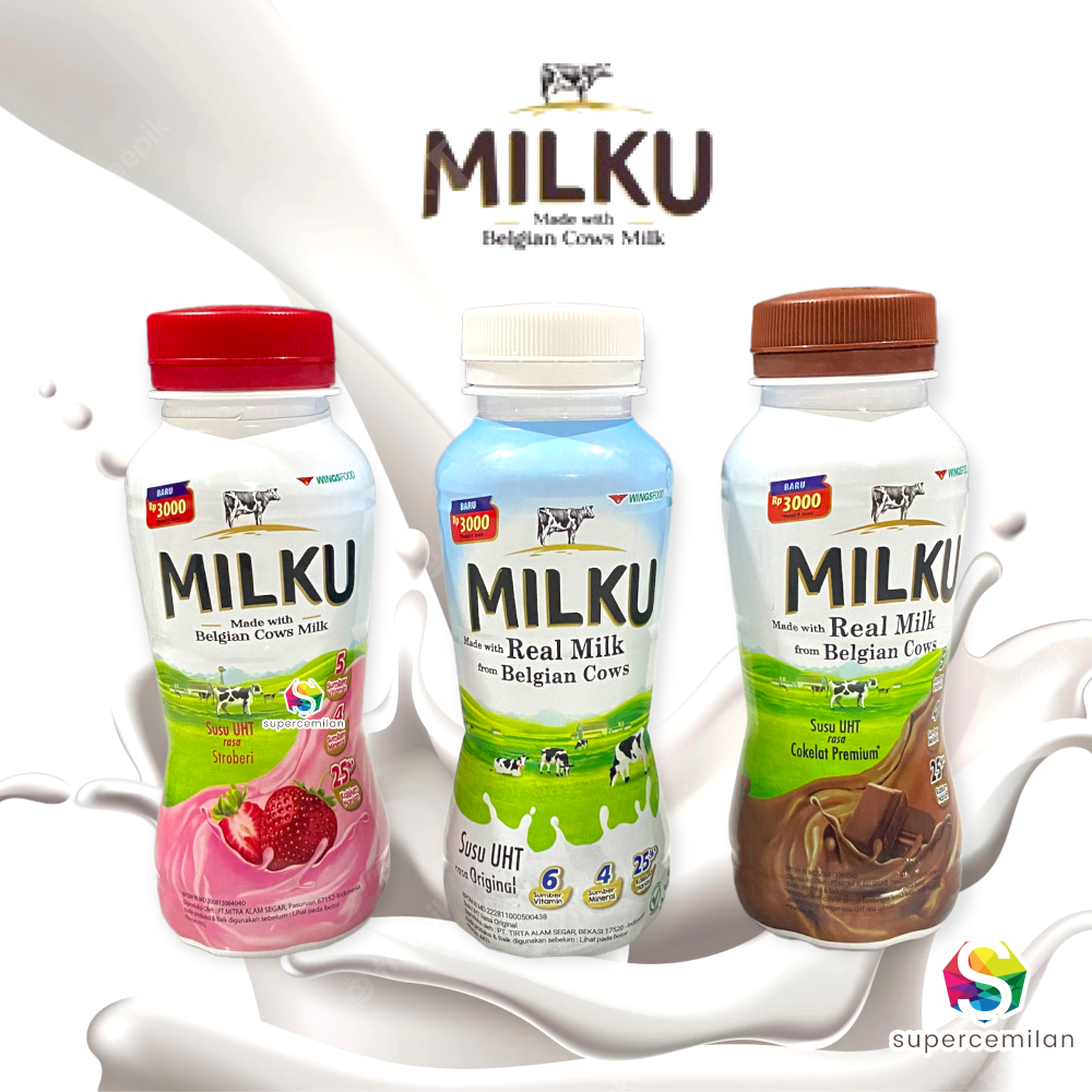 MILKU Susu UHT Cokelat Premium / Strawberry Botol 200 ML | Lazada Indonesia