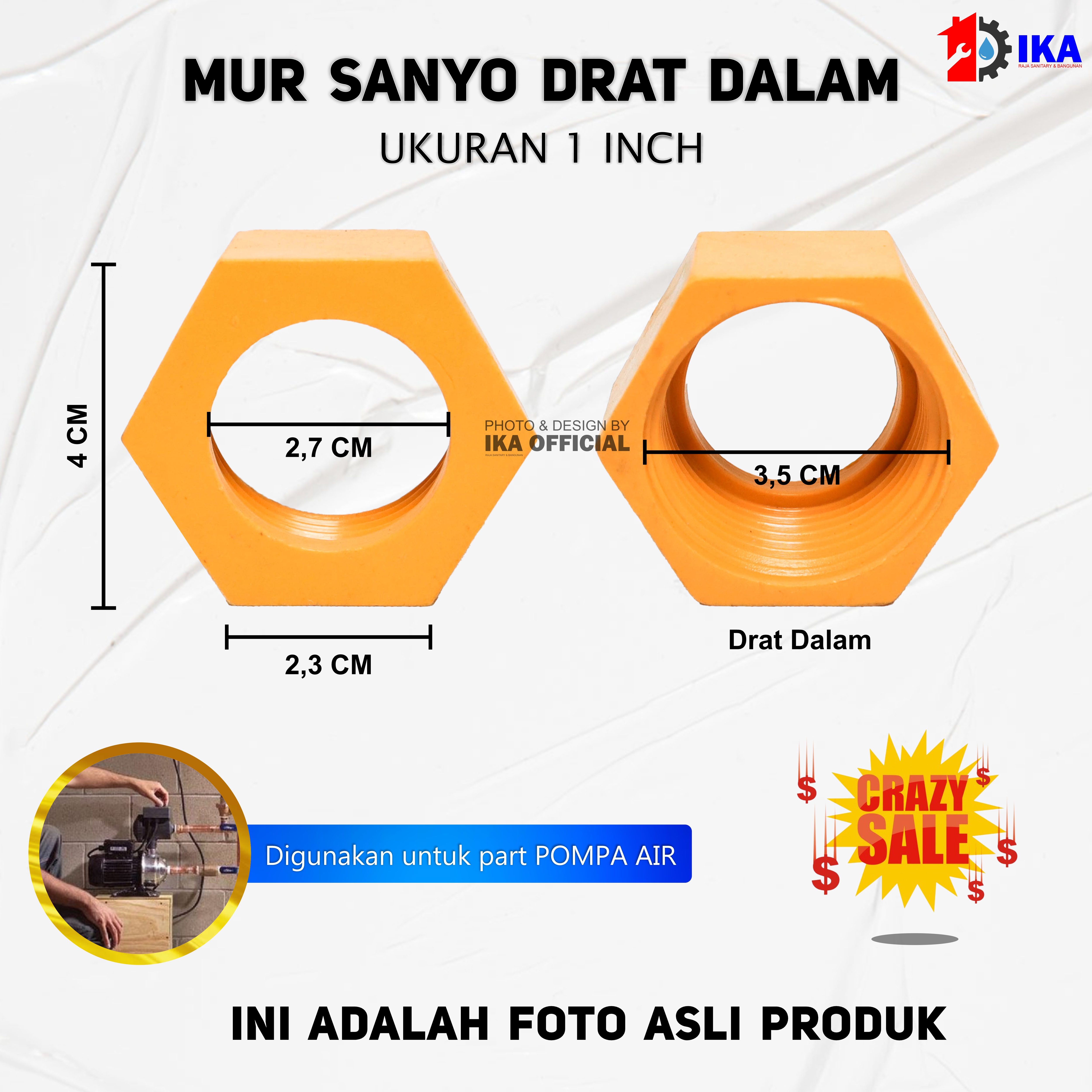 Mur Sanyo 1 inch pvc Drat dalam Murah Bagus Mur plastik Mur pompa air ...
