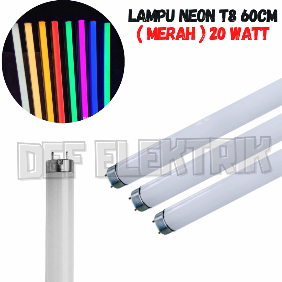 LAMPU NEON TL 20 WATT 60CM KACA WARNA MERAH FLUORESCENT TUBE | Lazada ...