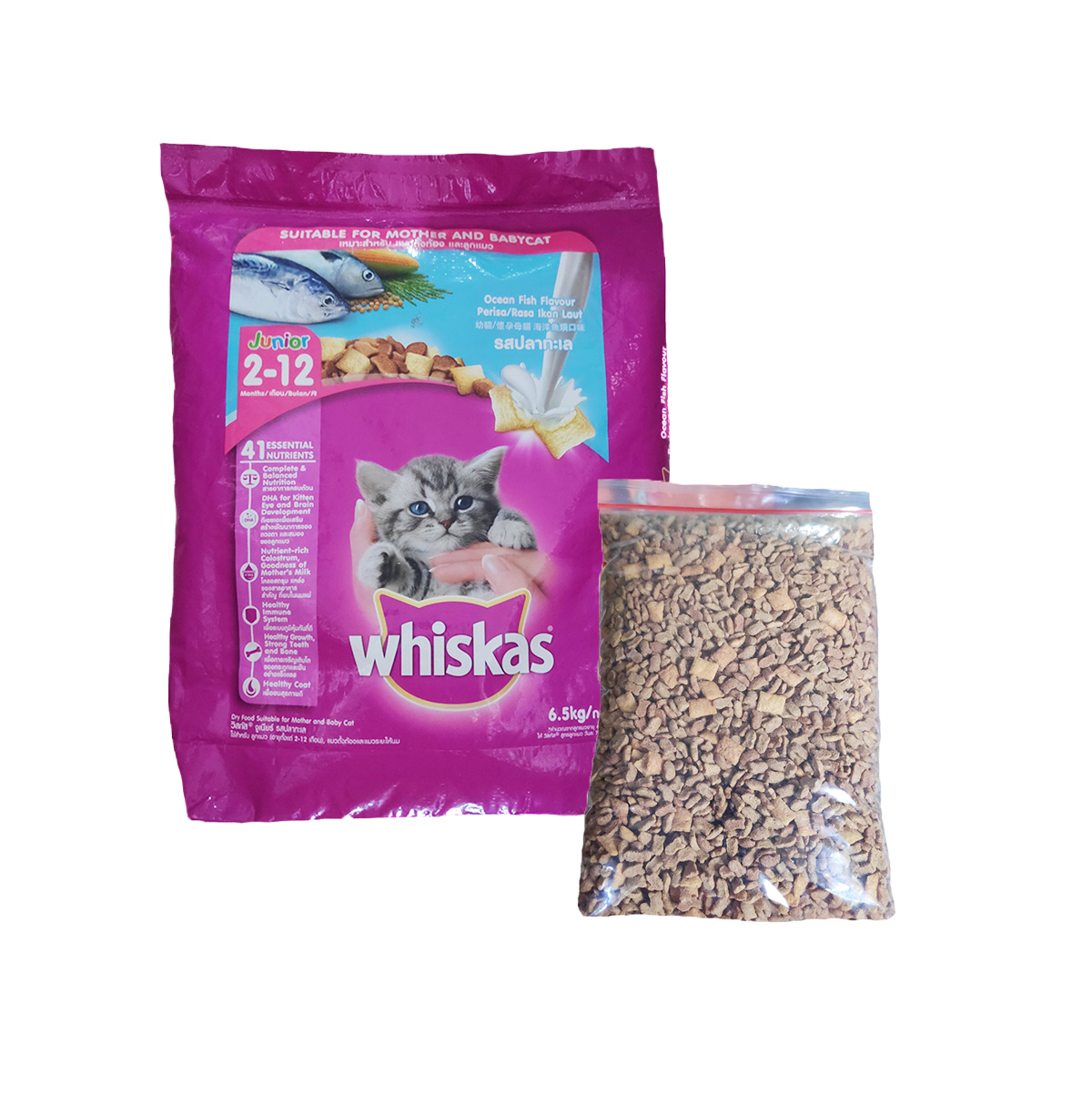 Whiskas Dry Junior Ocean Fish Flavour With Milk Isi 1 Kg Kemasan Repack ...