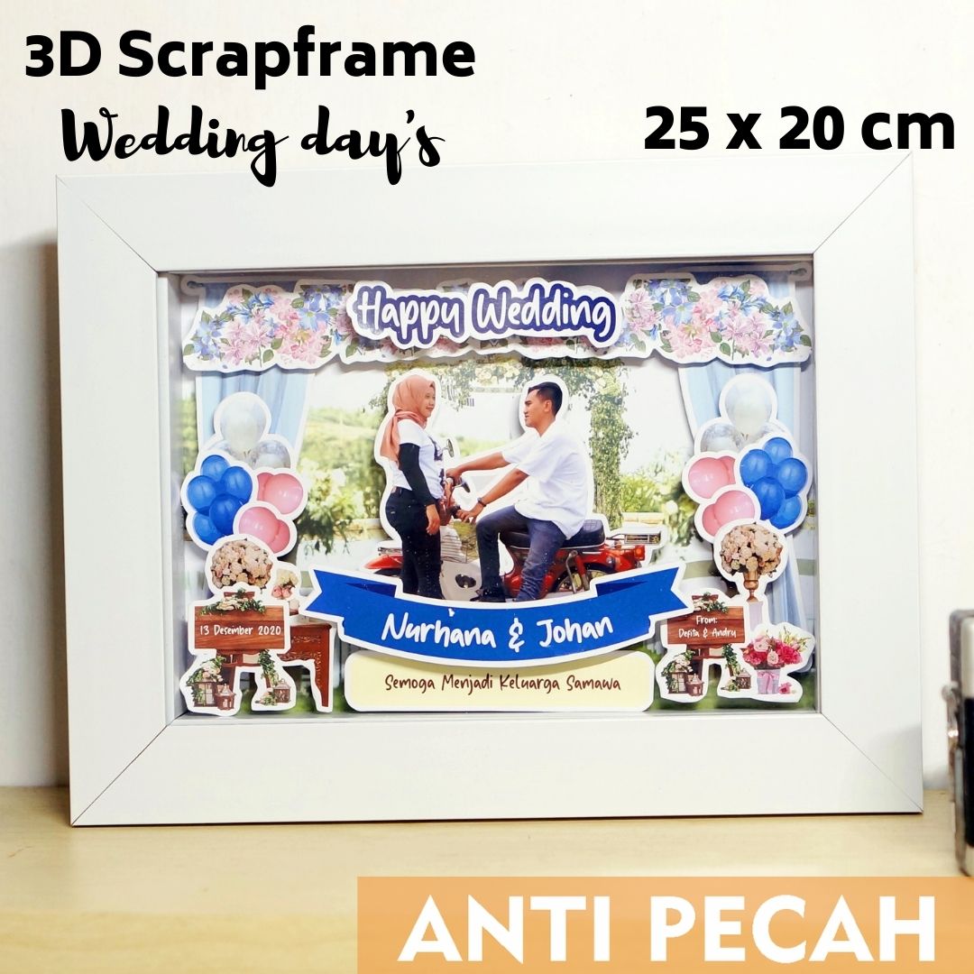 Kado Unik Wedding Scrap Frame Foto Pernikahan 3D Bisa Custom | Lazada ...