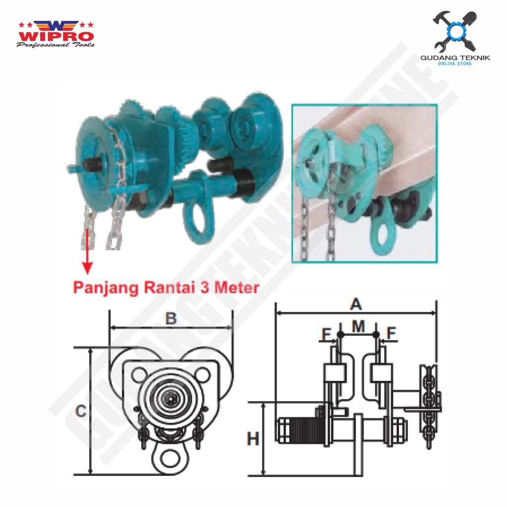 Gear Trolley Kapasitas 3 TON WIPRO 3 Meter WIPRO / Gear Troli Trolly ...
