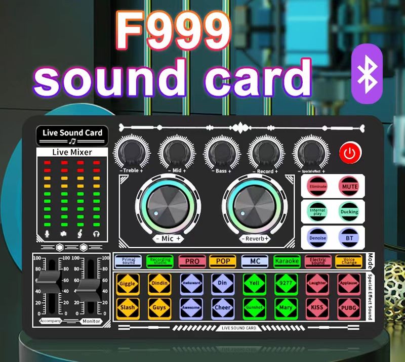 Soundcard F999 Audio USB External Sound Card mic Mixer Bluetooth phone ...