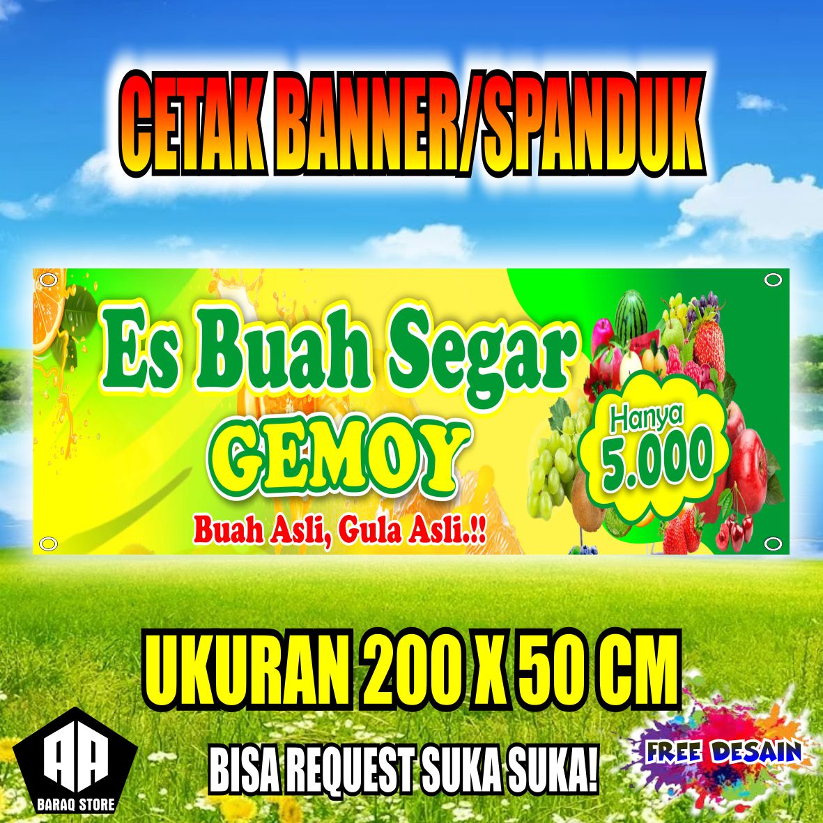 Cetak Banner Cetak Spanduk Es Buah Segar Ukuran 200X50 CM BISA REQUEST ...