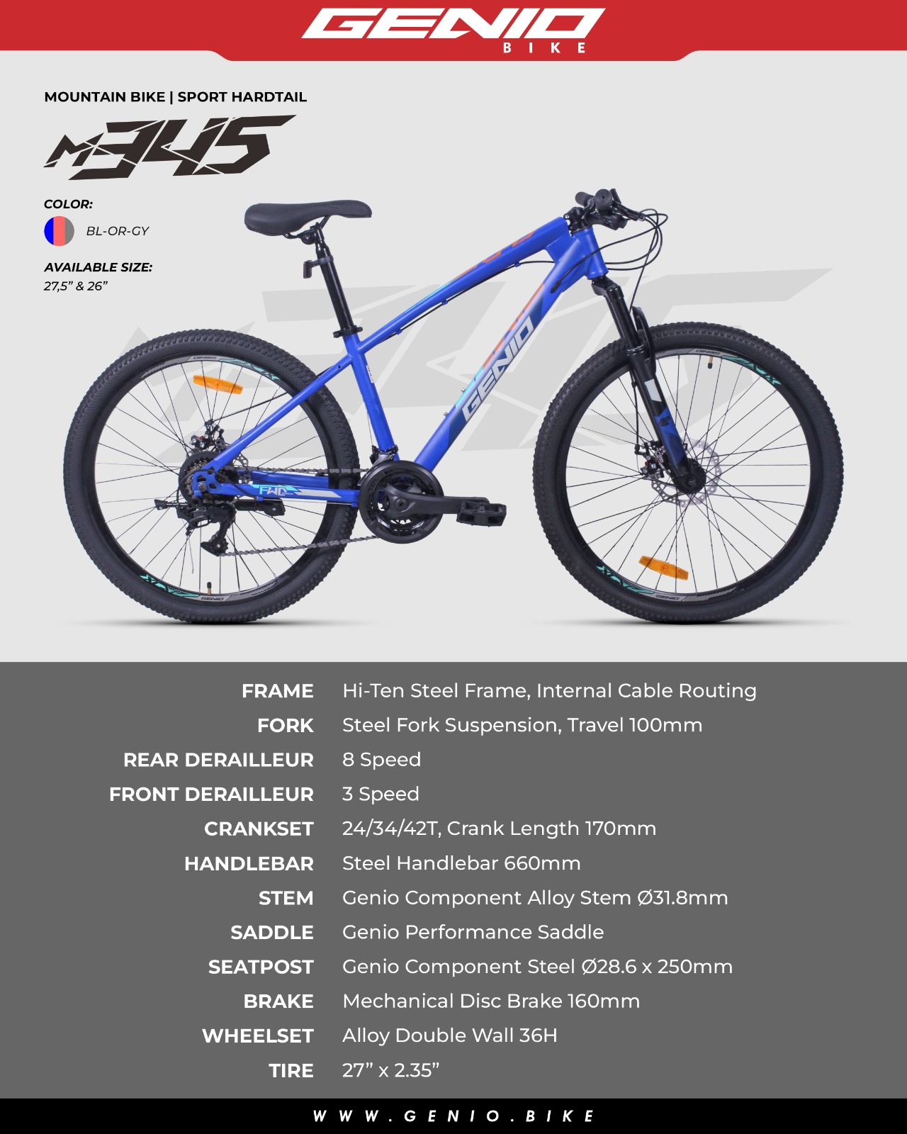 Sepeda Gunung MTB Genio M-345 Inner Cable | Lazada Indonesia