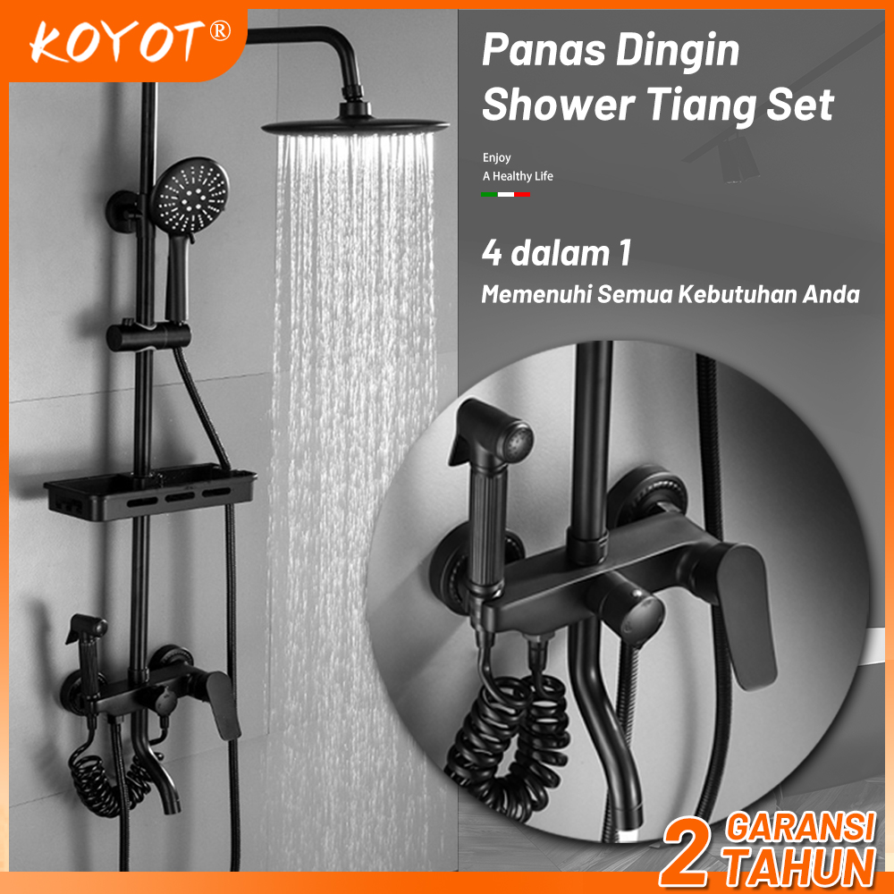 KOYOT 4 Dalam 1 Shower Kamar Mandi Full Set Panas Dingin Persegi Hitam Matte dengan Mixer Panas ...