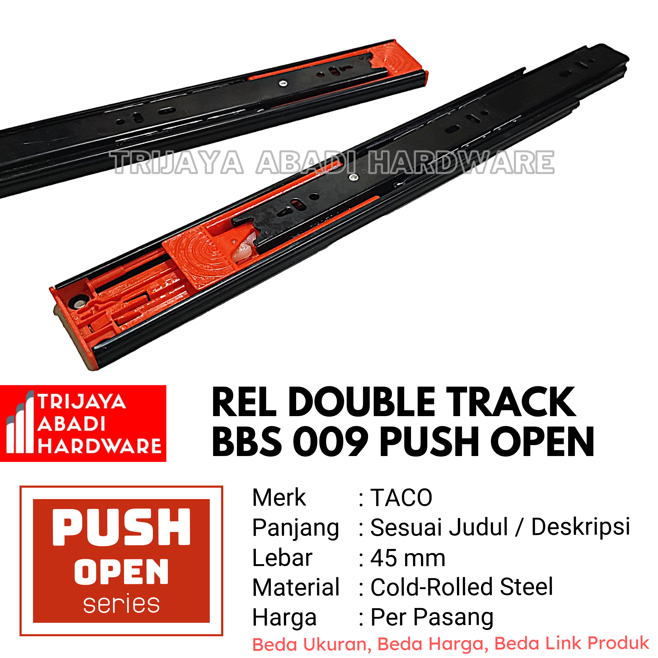 Rel Laci Push Open 40 CM - BBS 009 Full Extension Drawer Runner 400 MM ...