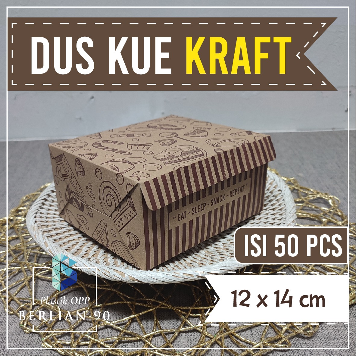 (50 LEMBAR) Dus Kue Snack Box 12x16 cm KRAFT Kotak Kue Box Kue Hajatan ...