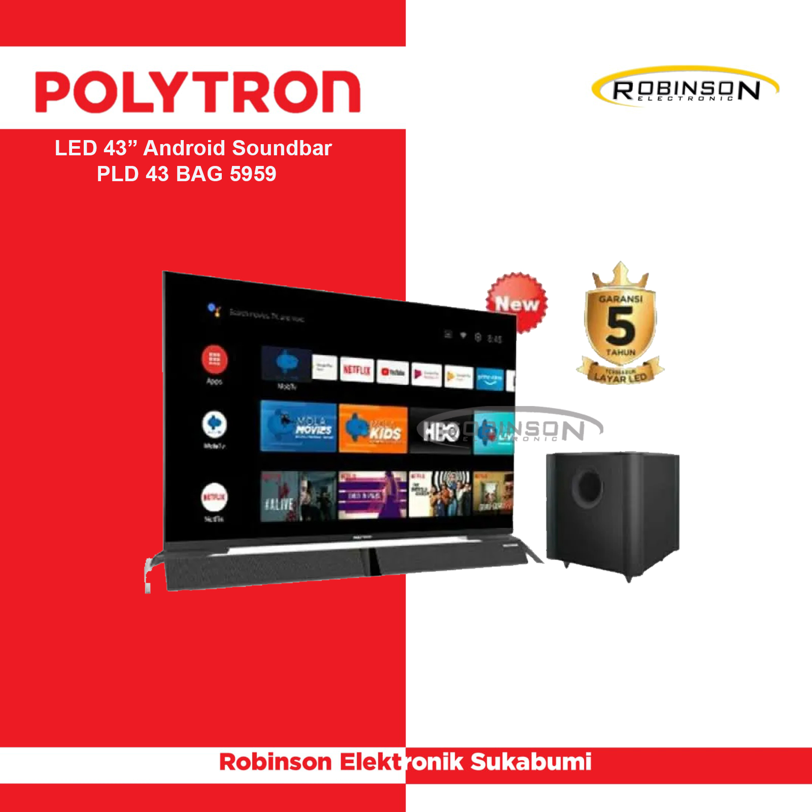 LED TV 43Inch Polytron PLD 43 BAG 5959 Android Soundbar | Lazada Indonesia
