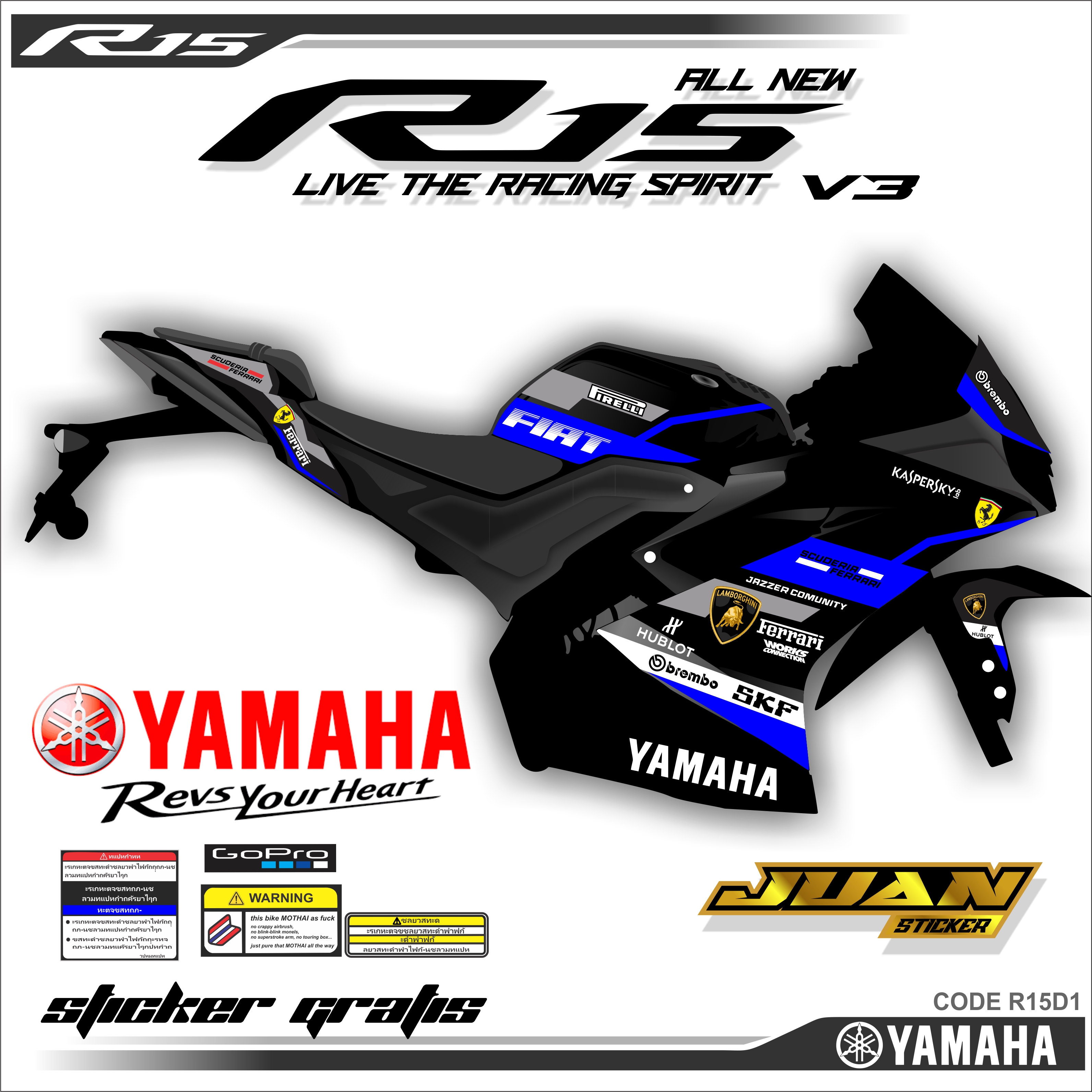 STIKER STRIPING R15 V3 STICKER MOTOR YAMAHA R15 KEREN LIS VARIASI MOTIF ...