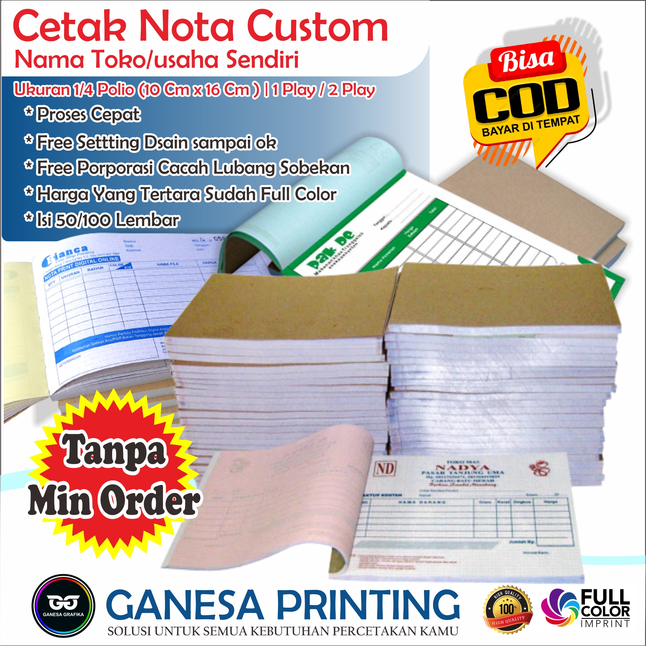 SEDANG PROMO | CETAK NOTA CUSTOM NAMA SENDIRI UKURAN ¼ POLIO 10 x 16 CM ...
