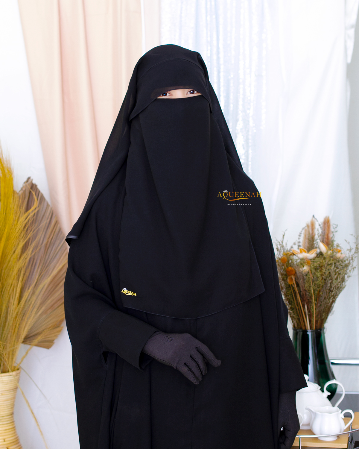 Aqueenah Purdah Saudi Poni Aisyah Sifon Jetblack Exclusive | Niqab ...