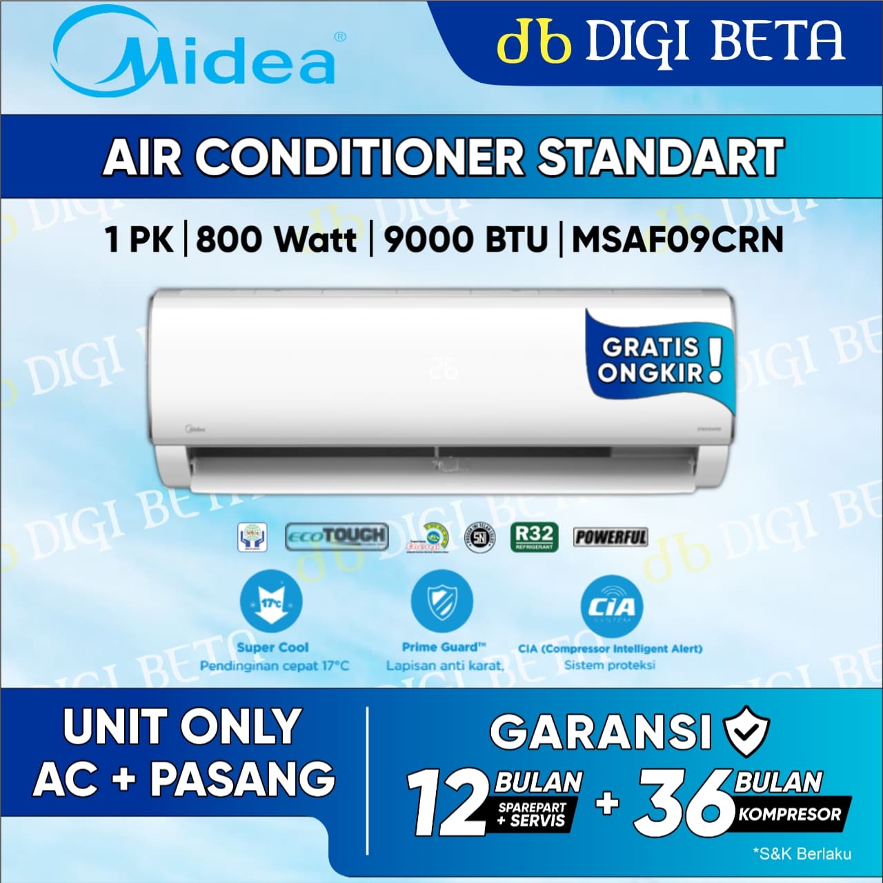 AC Midea 1 PK Standart MSAF-09CRN Air Conditioner Split 800 Watt ...