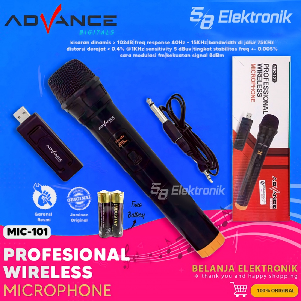 MICROPHONE WIRELESS ADVANCE MIC-101 TANPA KABEL MIKROFON KARAOKE MIC ...