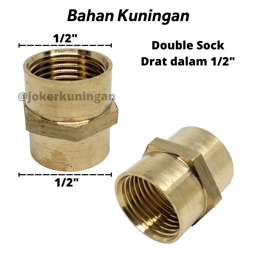 Double sock kuningan / dobel sok nepel kuningan drat dalam 1/2 x 1/2 ...