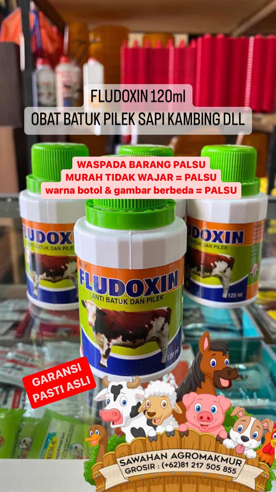 FLUDOXIN 120ml obat batuk pilek sapi kambing pedet cempe kuda babi obat ...