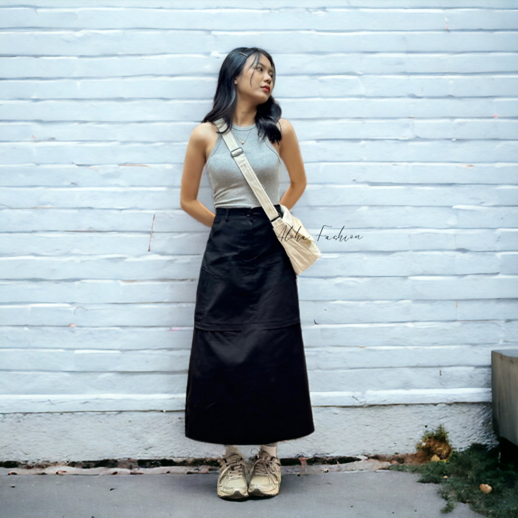 ALOHA Rok Cargo Skirt Kimmy RC214 BLACK Rok Cargo Premium Tebal ...