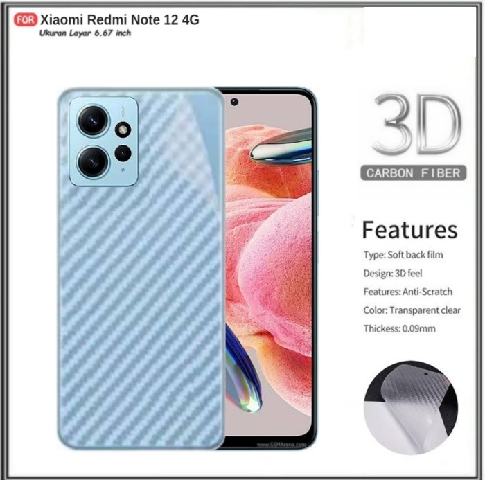 STICKER SKIN CARBON XIAOMI REDMI NOTE 12 4G - STICKER GARSKIN CARBON ...