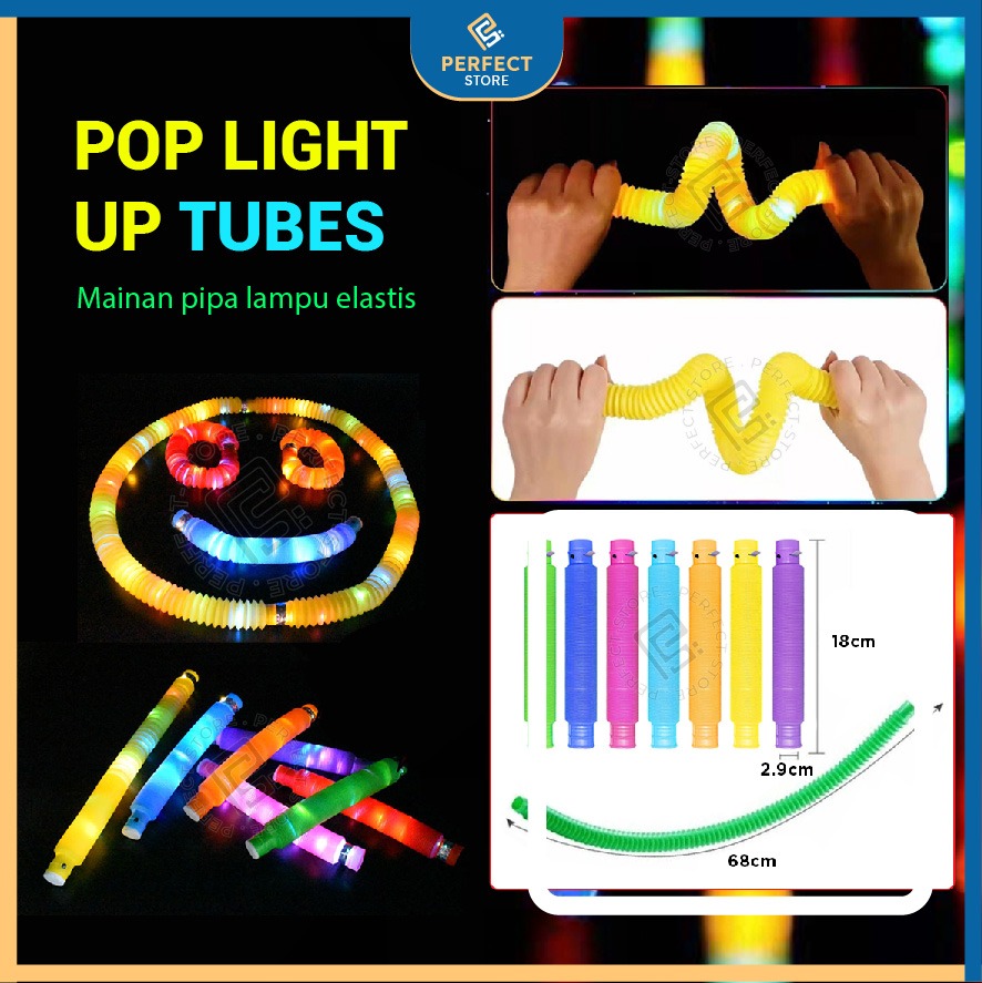 Pipa LED Mainan Pop Tube Stick Selang Kretek Lampu Fidget Toy Light Up ...