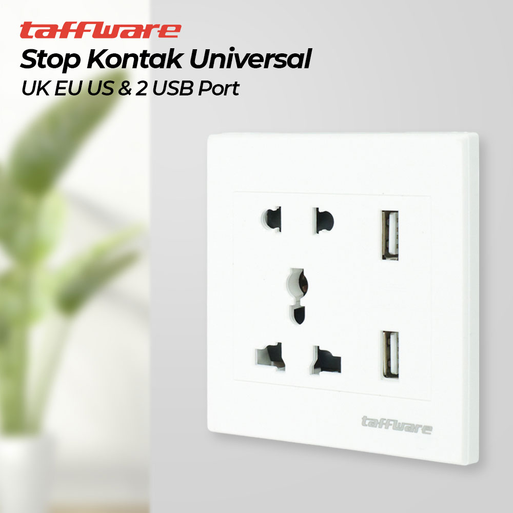 Taffware Stop Kontak Universal UK EU US & 2 USB Port - ATH1 / Stop Kontak Port UK US EU Colokan ...