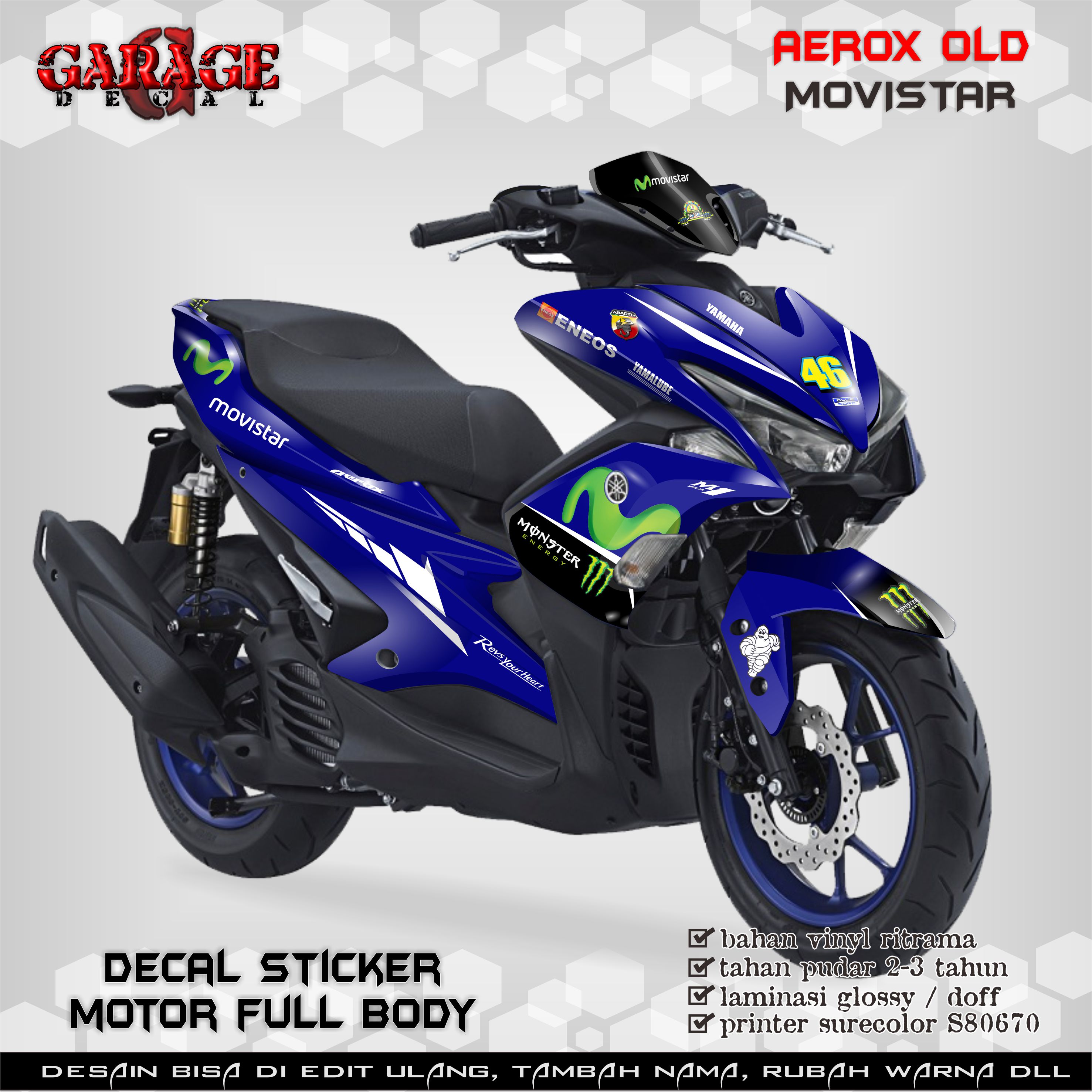 Decal Aerox 155 Old Full Body Sticker Aerox 155 Old Full Body Movistar ...