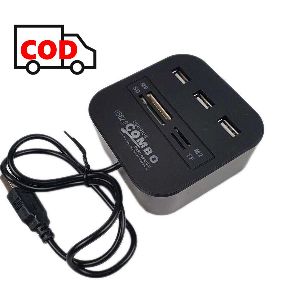 Multi Card Reader 3 Port USB HUB 2.0 Splitter dengan LED | Pembaca ...