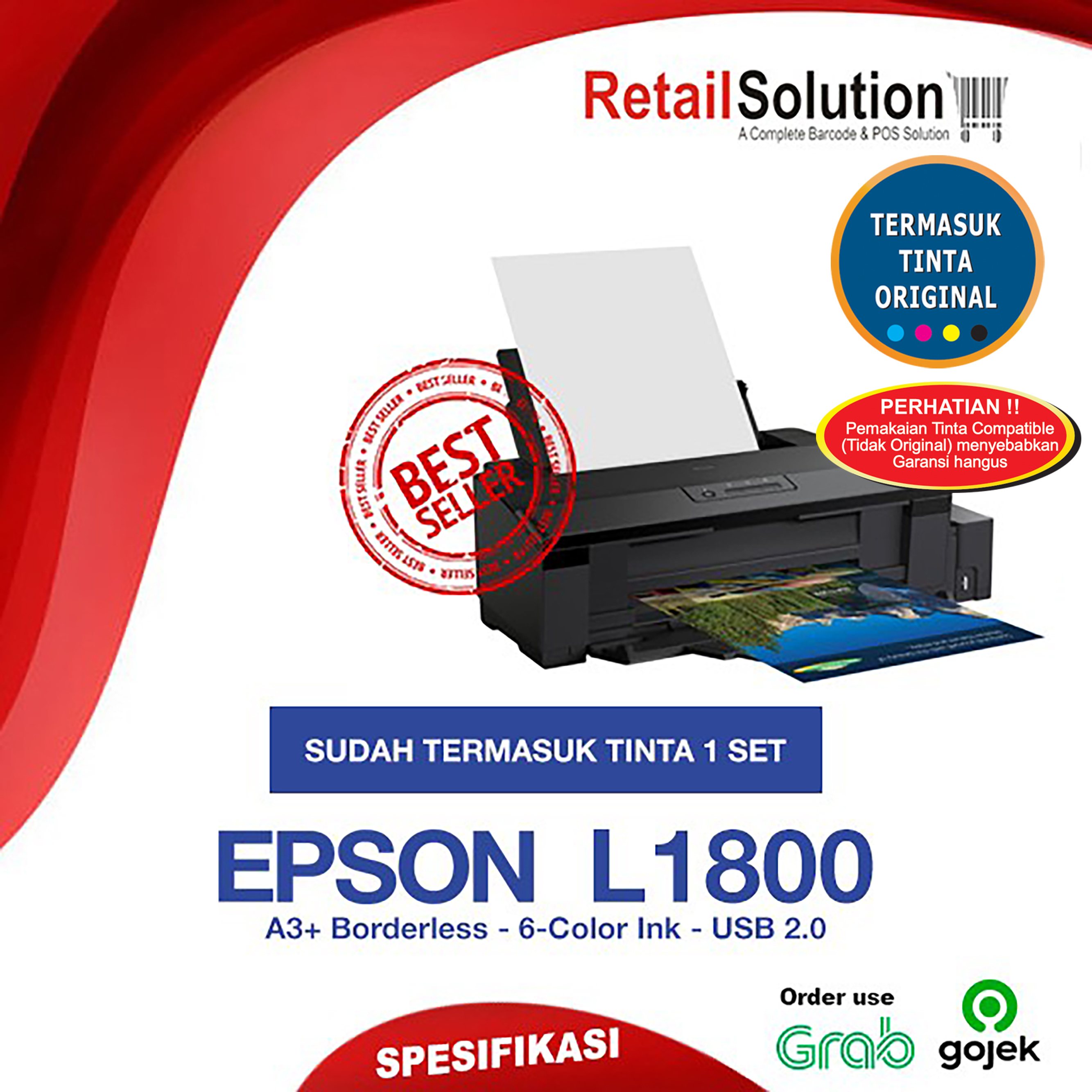 Epson L1800 - Printer A3 Infus 6 Warna USB Garansi Resmi Epson ...