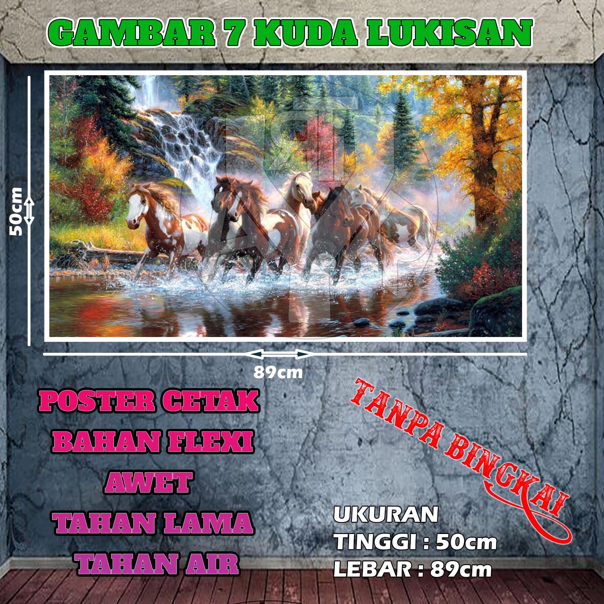 POSTER CETAK GAMBAR LUKISAN KUDA BERGEROMBOL BAHAN FLEXI 50X70 | Lazada ...