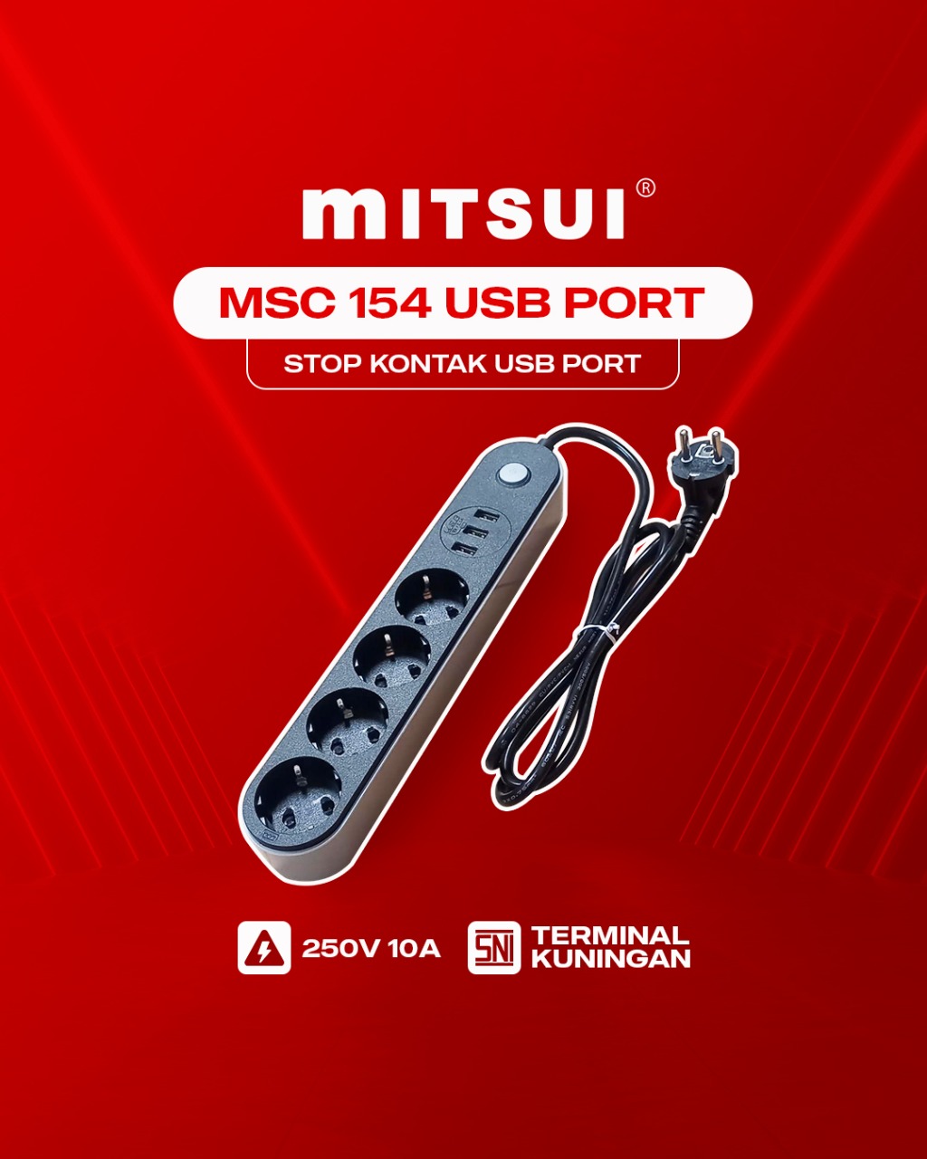 Mitsui Stop Kontak Kabel USB 4 Lubang + 3 USB Port MSC 154 Stop Kontak Mitsui Kabel | Lazada ...