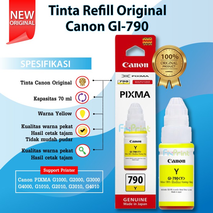Tinta Canon GI790 GI-790 GI 790 Original Printer G1000 G2000 G3000 | Lazada Indonesia